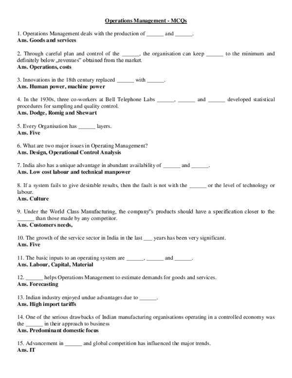(PDF) Operations Management Revised MCQs | Miressa Beyene - Academia.edu