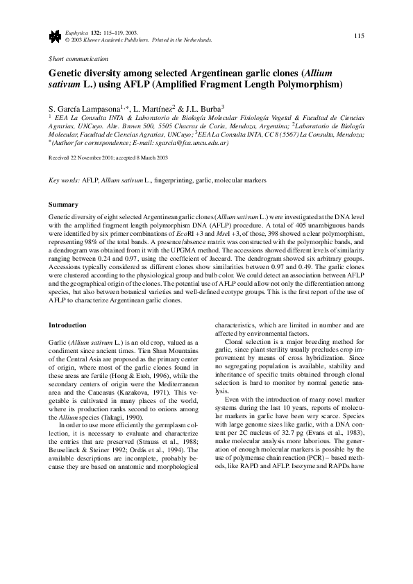 (PDF) Genetic diversity among selected Argentinean garlic clones ...