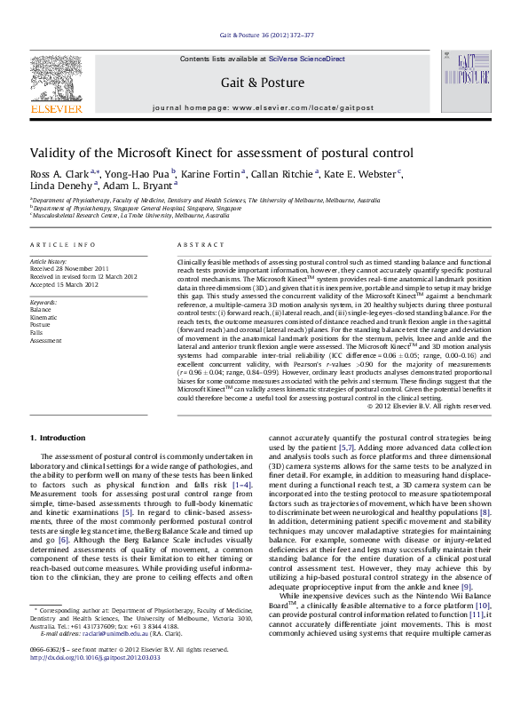 (PDF) Validity of the Microsoft Kinect for assessment of postural control
