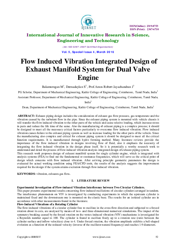 (PDF) Flow Induced Vibration Integrated Design of Exhaust Manifold System for Dual Valve Engine
