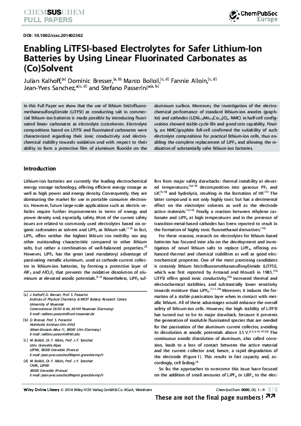 (PDF) Enabling LiTFSI-based electrolytes for safer lithium-ion ...