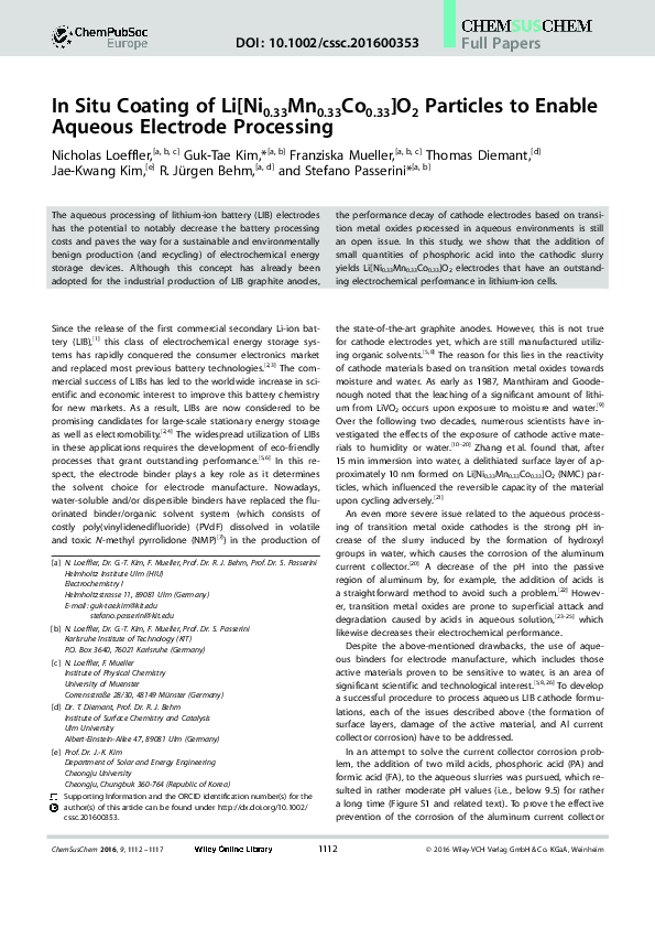 (PDF) In Situ Coating of Li[Ni0.33 Mn0.33 Co0.33 ]O2 Particles to ...