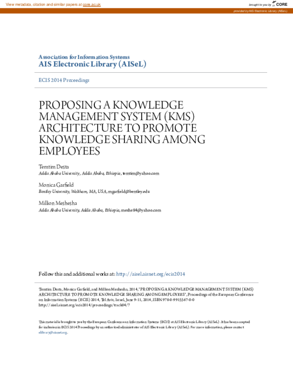(PDF) Proposing a Knowledge Management System (KMS) Architecture to Promote Knowledge Sharing ...