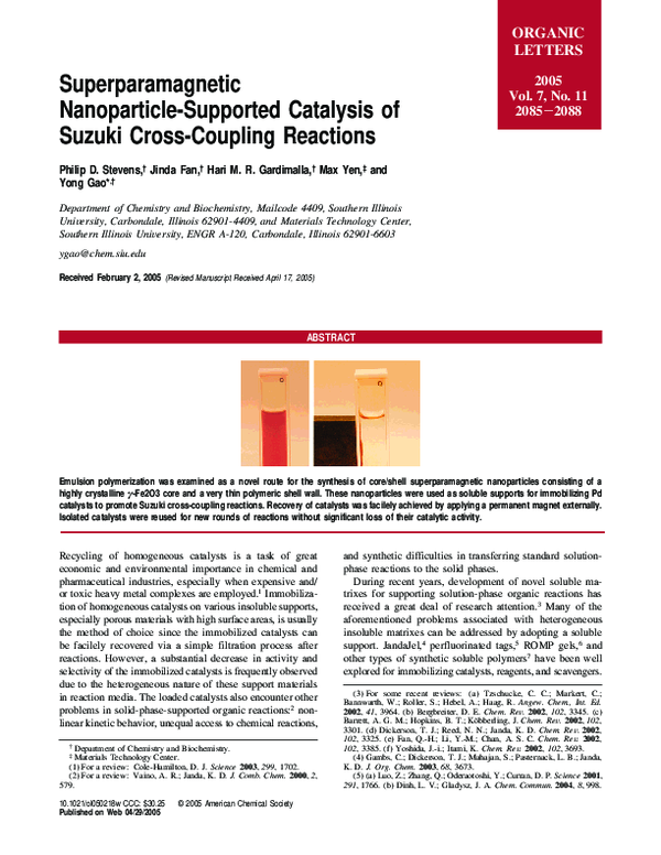 (PDF) Superparamagnetic Nanoparticle-Supported Catalysis of Suzuki ...