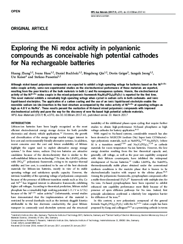 (PDF) Exploring the Ni redox activity in polyanionic compounds as ...