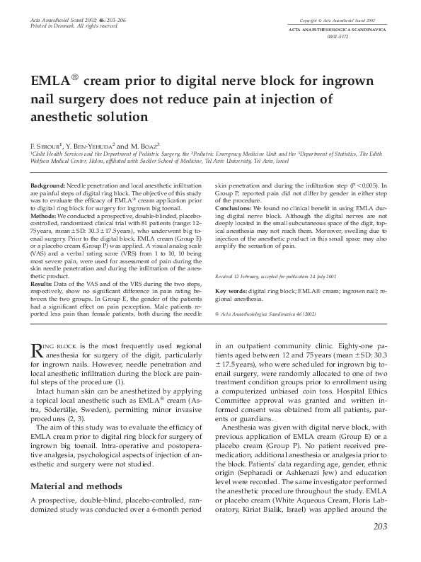 (PDF) EMLA® cream prior to digital nerve block for ingrown nail surgery ...