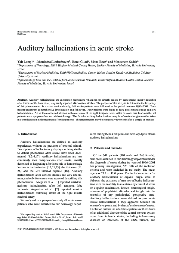 (PDF) Auditory Hallucinations in Acute Stroke