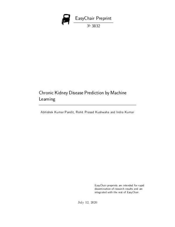(PDF) Chronic Kidney Disease Prediction by Machine Learning