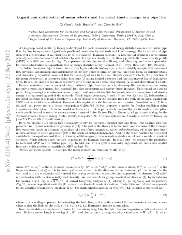 (PDF) Logarithmic distribution of mean velocity and turbulent kinetic ...