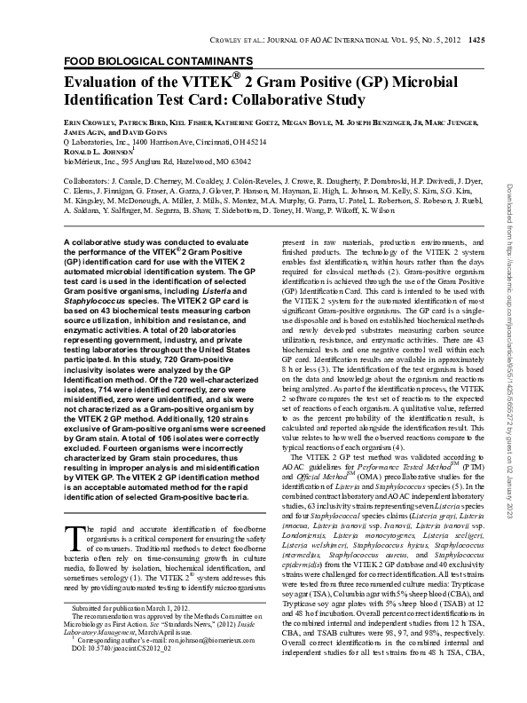 (PDF) Evaluation of the VITEK 2 Gram Positive (GP) Microbial ...
