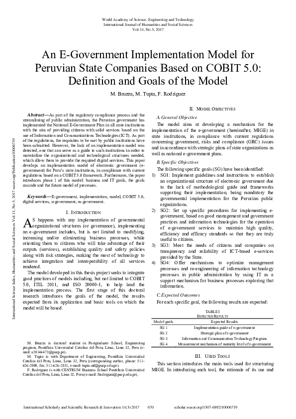 (PDF) An E-Government Implementation Model For Peruvian State Companies Based On Cobit 5.0 ...
