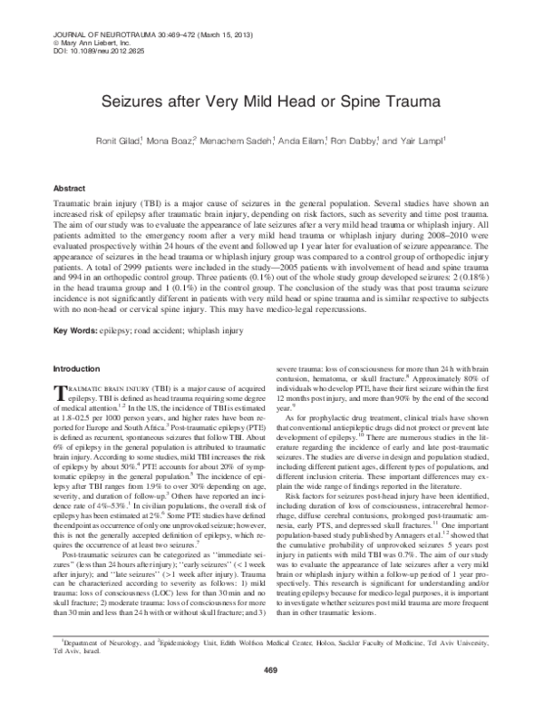 (PDF) Seizures after Very Mild Head or Spine Trauma | Mona Boaz ...