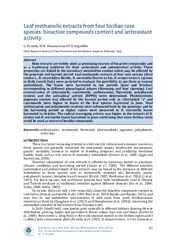 (PDF) Sicilian Rose Leaf Extracts: Antioxidants & Compounds
