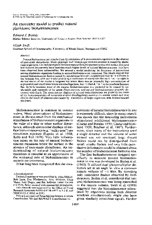 (PDF) An encounter model to predict natural planktonic bioluminescence