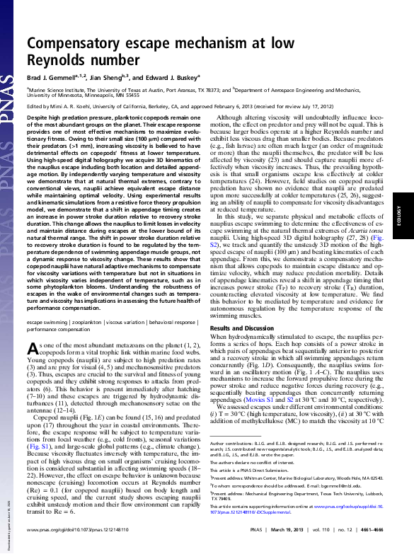 (PDF) Compensatory escape mechanism at low Reynolds number