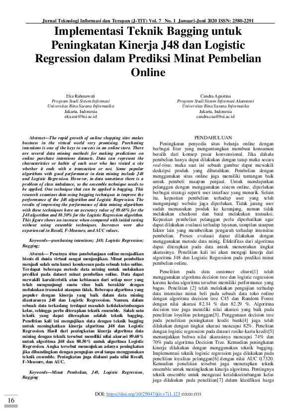 (PDF) Implementasi Teknik Bagging untuk Peningkatan Kinerja J48 dan ...