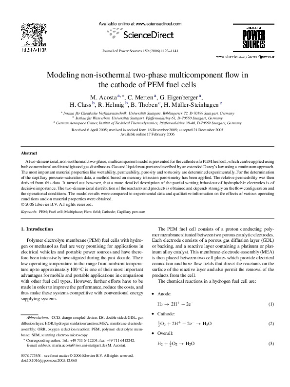 (PDF) Modeling non-isothermal two-phase multicomponent flow in the cathode of PEM fuel cells