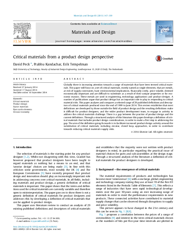 (PDF) Critical materials from a product design perspective