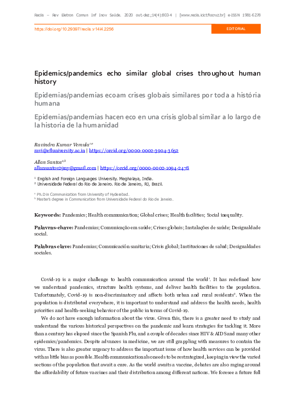 (PDF) Epidemics/pandemics echo similar global crises throughout human ...