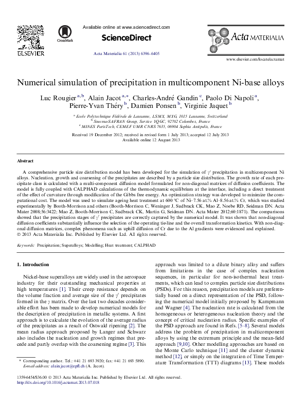 (PDF) Numerical simulation of precipitation in multicomponent Ni-base alloys