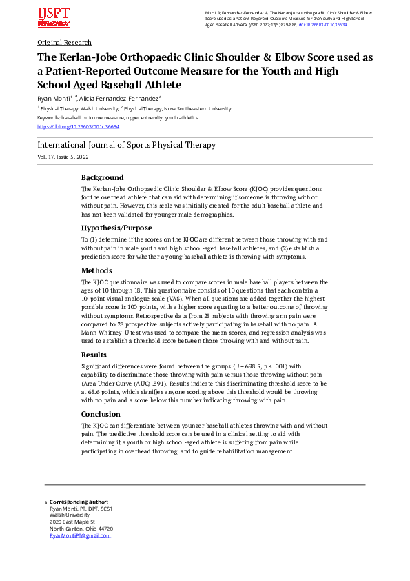 (PDF) The Kerlan-Jobe Orthopaedic Clinic Shoulder & Elbow Score used as ...