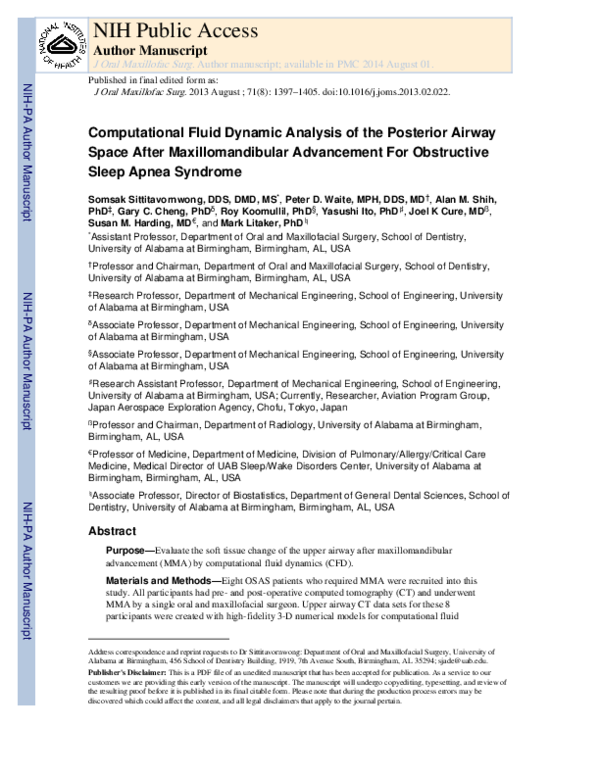 (PDF) Computational Fluid Dynamic Analysis of the Posterior Airway Space After Maxillomandibular ...