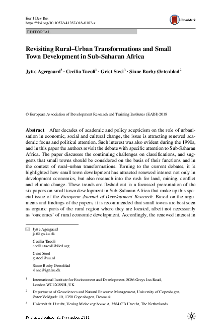 (PDF) Revisiting Rural–Urban Transformations and Small Town Development ...