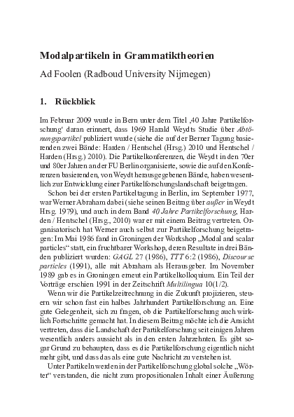 (PDF) Modalpartikeln in Grammatiktheorien