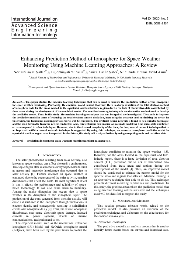 (PDF) Enhancing Prediction Method of Ionosphere for Space Weather Monitoring Using Machine ...