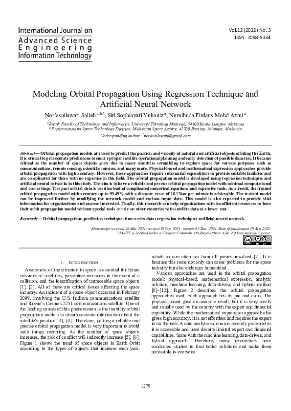 Pdf Modeling Orbital Propagation Using Regression Technique And