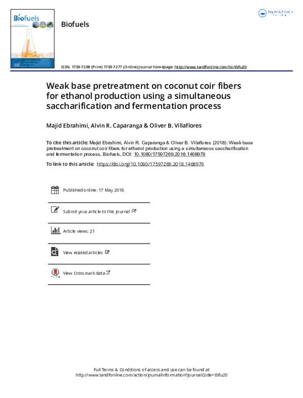 (PDF) Weak base pretreatment on coconut coir fibers for ethanol ...