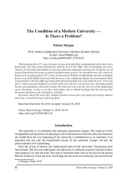 (PDF) The Condition of a Modern University — Is There a Problem?
