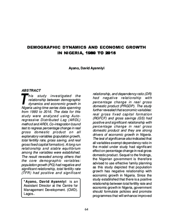(PDF) Demographics Dynamics and Economic Growth