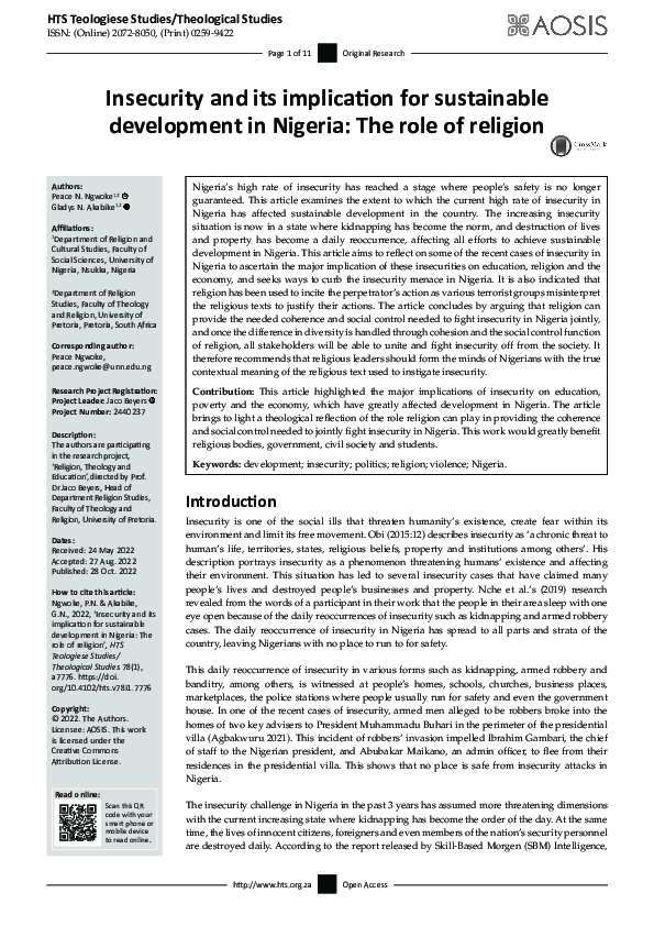 (PDF) Insecurity and its implication for sustainable development in ...