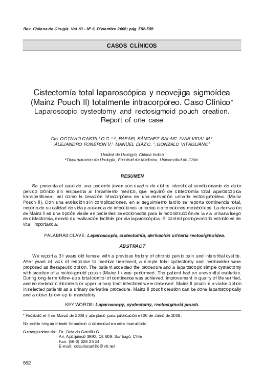 (PDF) Cistectomía total laparoscópica y neovejiga sigmoidea (Mainz ...