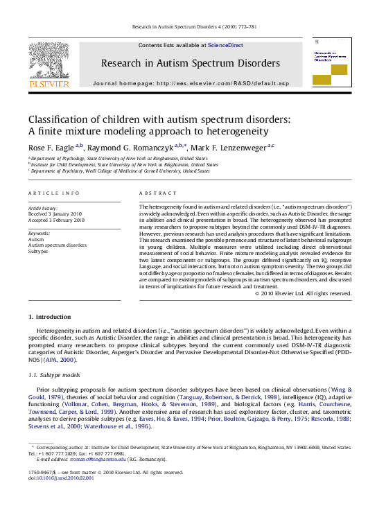 (PDF) Classification of children with autism spectrum disorders: A ...