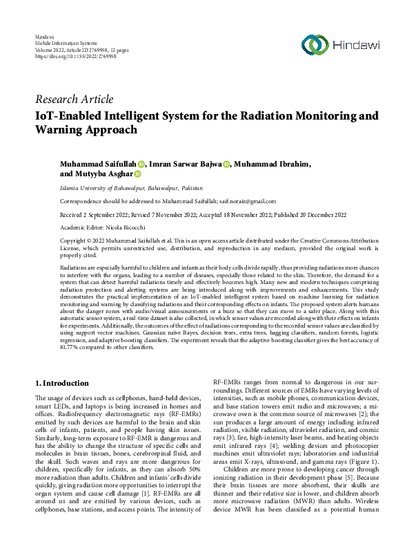 Pdf Iot Enabled Intelligent System For The Radiation Monitoring And Warning Approach