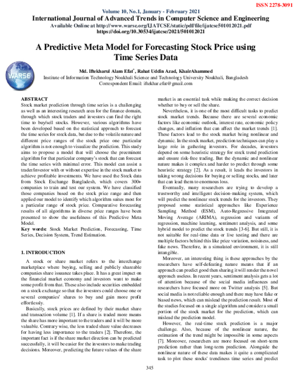 (PDF) A Predictive Meta Model for Forecasting Stock Price using Time Series Data