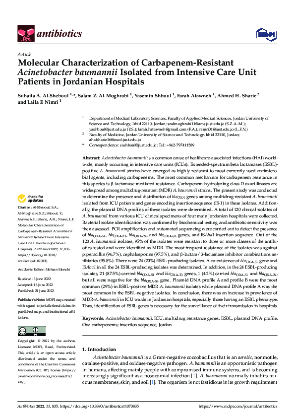 (PDF) Molecular Characterization of Carbapenem-Resistant Acinetobacter baumannii Isolated from ...