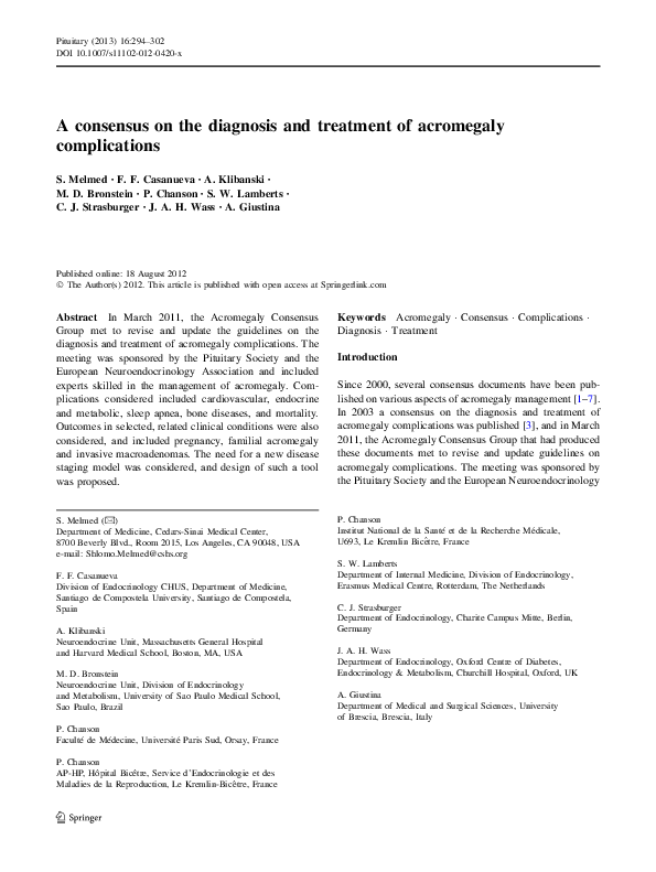 (PDF) A consensus on the diagnosis and treatment of acromegaly ...