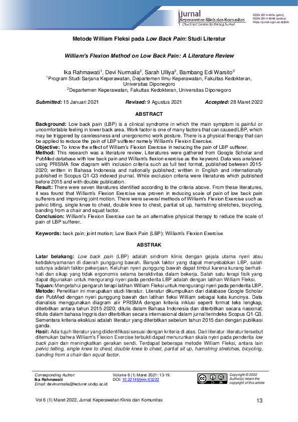 (PDF) Metode William Fleksi pada Low Back Pain: Studi Literatur