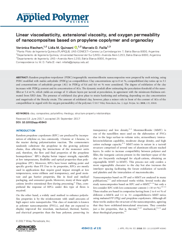 (PDF) Linear viscoelasticity, extensional viscosity, and oxygen ...