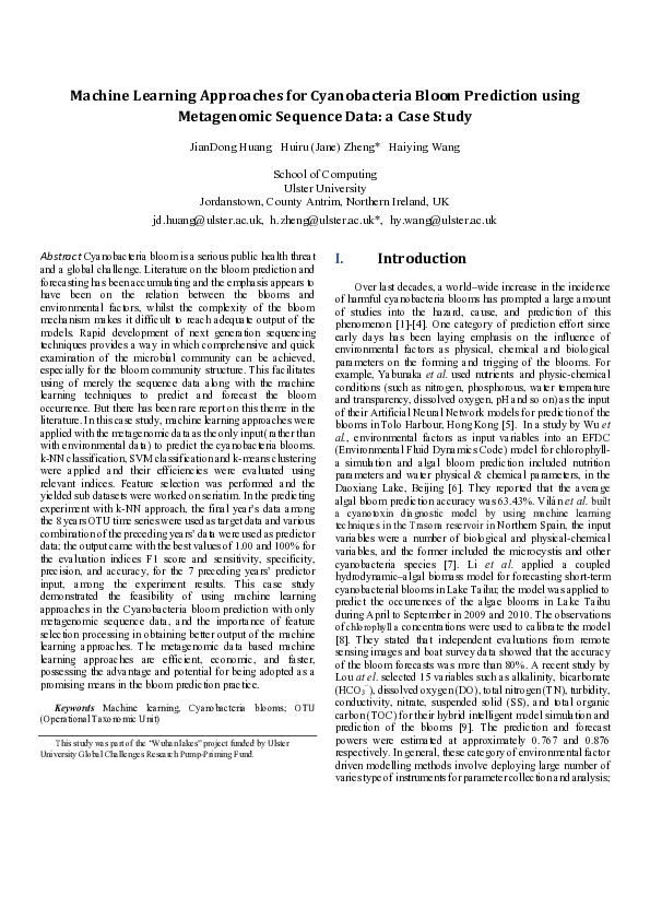 (PDF) Machine learning approaches for cyanobacteria bloom prediction using metagenomic sequence ...