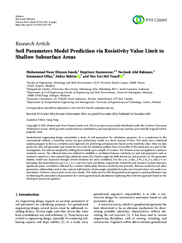 (PDF) Soil Parameters Model Prediction via Resistivity Value Limit to Shallow Subsurface Areas