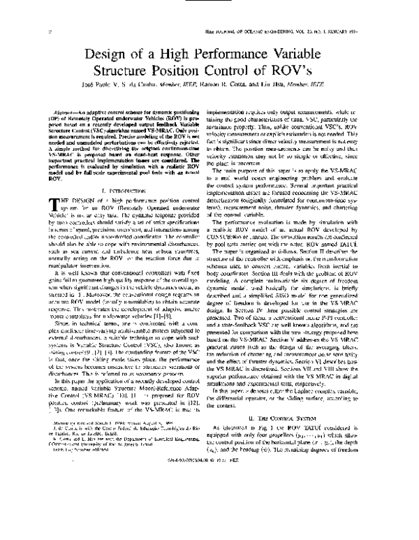 (PDF) Design of a high performance variable structure position control of ROVs