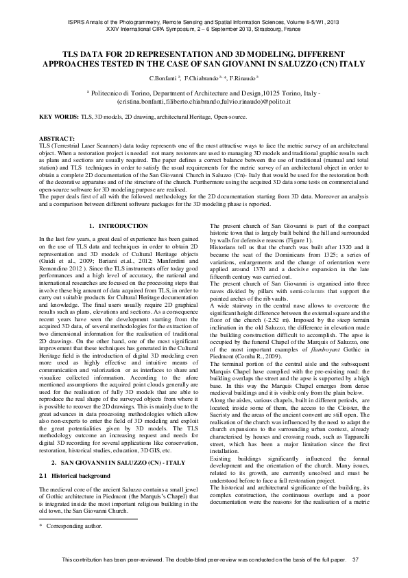 (PDF) TLS Data for 2D Representation and 3D Modeling. Different ...