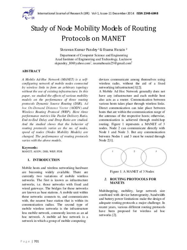 (PDF) Study of Node Mobility Models of Routing Protocols on MANET