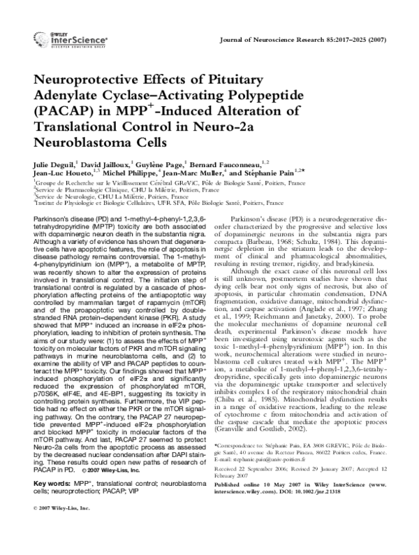 (PDF) Neuroprotective effects of pituitary adenylate cyclase–activating ...
