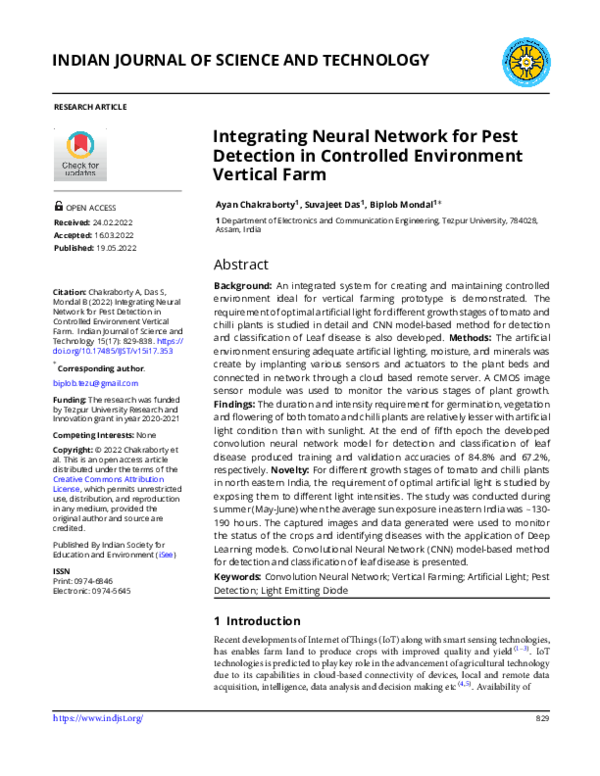 (PDF) Integrating Neural Network for Pest Detection in Controlled Environment Vertical Farm ...