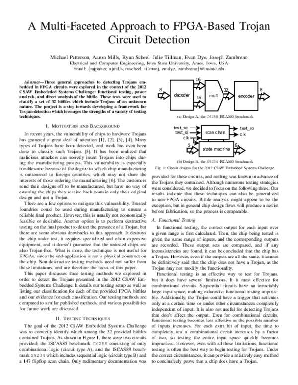 (PDF) A multi-faceted approach to FPGA-based Trojan circuit detection